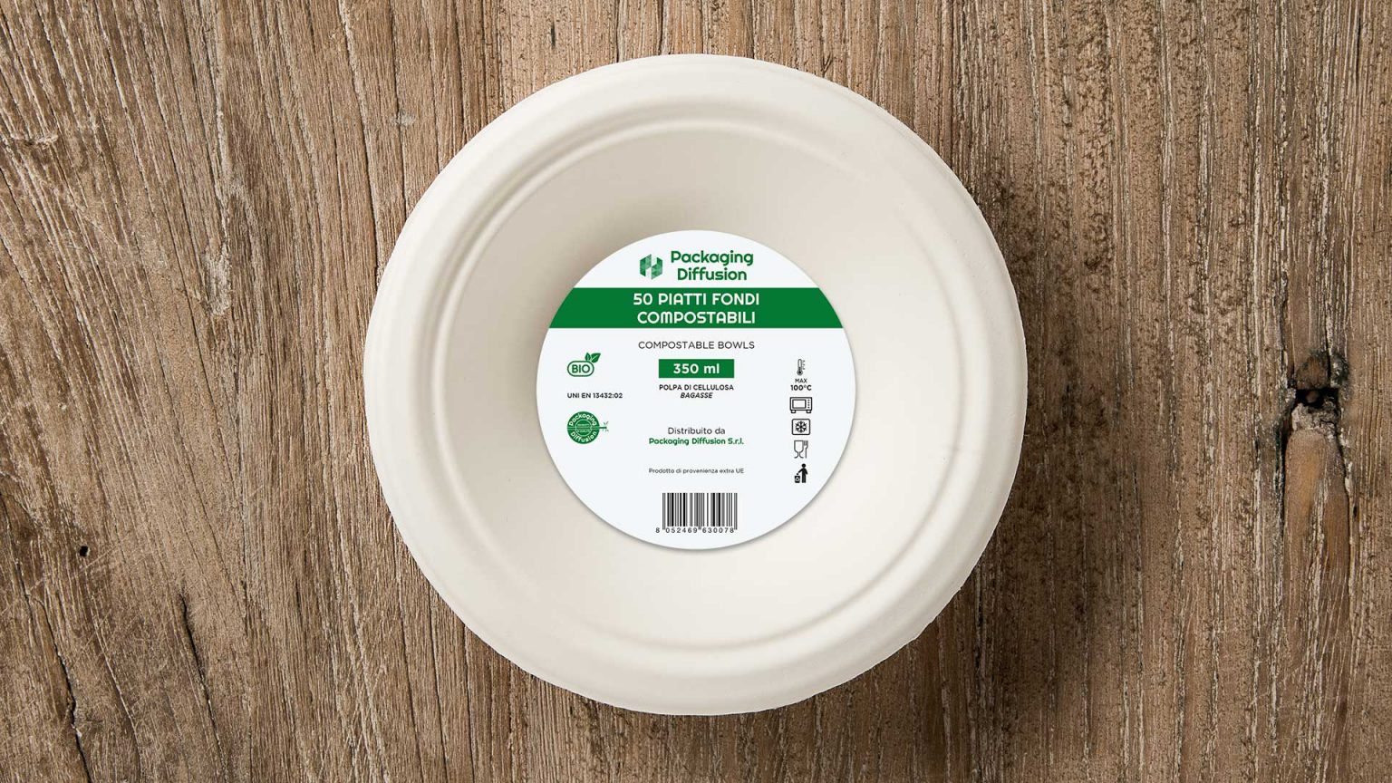 PIATTO FONDO BIANCO IN POLPA DI CELLULOSA BIODEGRADABILE E COMPOSTABILE ...